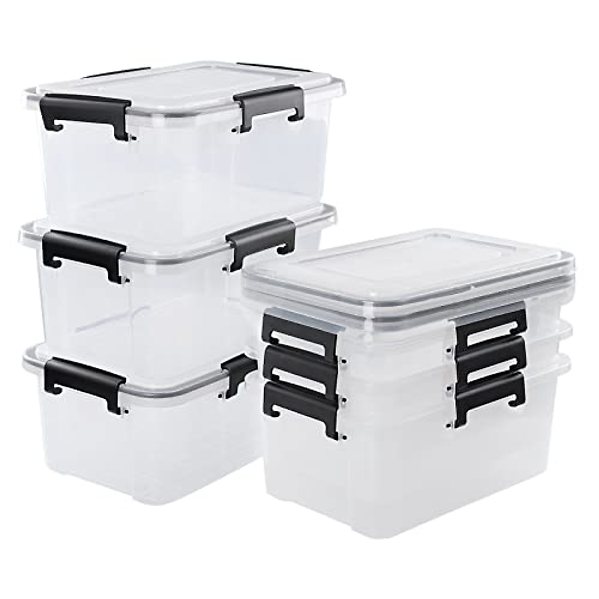 Rinboat 10L Clear Plastic Storage Box with Lid, Latching Storage Box, Pack of 6