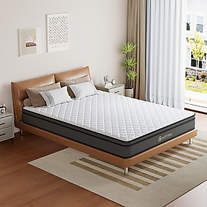 Queen Mattress, 8 Inch Queen Size Mattress in a Box, Memory Foam Hybrid Mattress, with Spring for Motion Isolation & Silent Sleep, Motion Isolation, Pressure Relief, Edge Support, and Medium Firmness