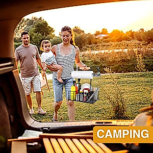 KOSTBAR Metal Grill Caddy, Picnic Condiment Caddy, BBQ Organizer Basket with Paper Towel Holder, Suitable for Camping Outdoor Cooking Utensil Caddy Barbecue Accessories