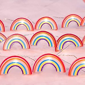 FLAVCHARM Rainbow Fairy Lights Decorating Battery Operated String Lights with Remote 10ft 30LED Summer Theme Fairy Lights USB Plug in String Lights Decorations for Bedroom Party Birthday Ornaments