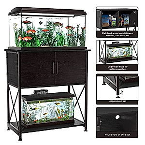Herture 20-29 Gallon Aquarium Stand Metal Frame Fish Tank Stand with Cabinet Storage, for 20 Gallon Long Aquarium,30.7" L*16.5" W Tabletop,330LBS Capacity Black PG01YGB
