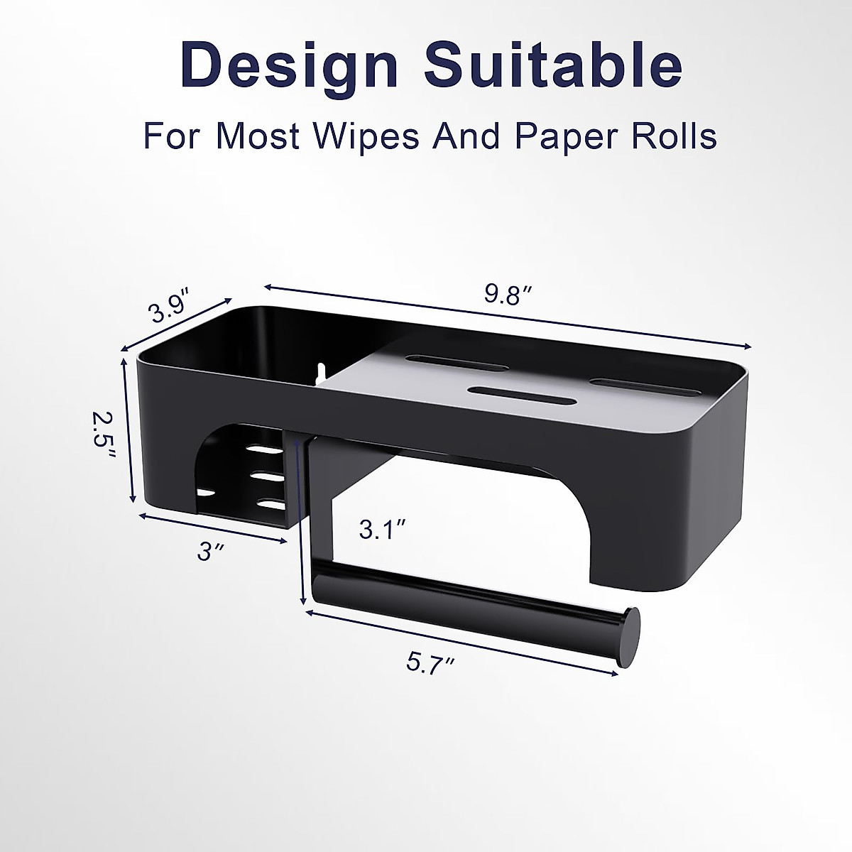 Necvha Toilet Paper Holder with Shelf, Easy to Install Adhesive Wall-Mounted Toilet Paper Holder, Sturdy and Durable Toilet Paper Shelf (Black)