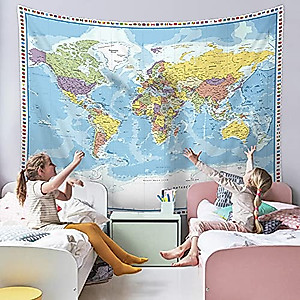 Large World Map Tapestry Wall Hanging Tapestry World Map For Kids Educational Tapestry With Country Flags World Map for Classroom Decor Kids Room Home Traveling Geography Students 60x80 In