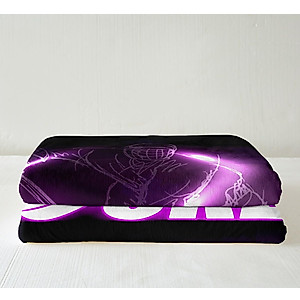 Ice Hockey Throw Blanket for Girls,Pucks Sports Ball Games Blanket,Extreme Sport Fleece Blanket 50"x60",Abstract Hockey Player Sherpa Blanket Glowing Glitter Lighting Room Decor Lavender Purple Black