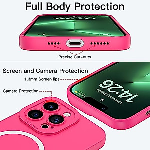 MYY Magnetic for iPhone 13 Pro Max Case,Silicone Shockproof Phone Case[MagSafe-Compatible] Soft Anti-Scratch Microfiber Lining Full Camera Lens Protection Cover 6.7'' (Hot Pink)