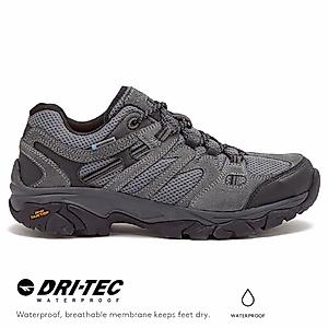 HI-TEC Ravus WP Low Waterproof Hiking Shoes for Men, Lightweight Breathable Outdoor Trekking and Trail Shoes - Dark Grey, 13 Extra Wide