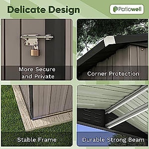 Patiowell 6x4 FT Outdoor Storage Shed, Garden Tool Storage Shed with Sloping Roof and Double Lockable Door, Outdoor Shed for Garden Backyard Patio Lawn, Brown