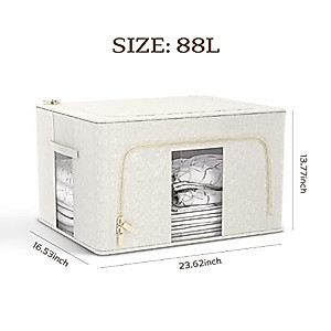 MARIVIA foldable frame organizers, stackable clothing organizer, storage container with clear window, sturdy portable handle for bedding, closet, bedroom, car(88L) 23.62 * 16.53 * 13.77in