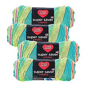 Red Heart Super Saver Yarn (4-Pack of 5oz Skeins) (Retro Stripe)