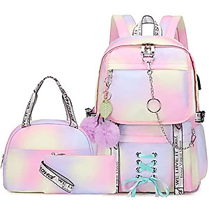 Spotted Tiger School Backpack for Girls Backpack with Lunch Box Aesthetic Backpack for Teen Girl Backpack School Bag Bookbag (Pink)