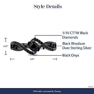 Jewelili Enchanted Disney Fine Jewelry Black Rhodium over Sterling Silver with 1/10 CTTW Black Diamond and Onyx Maleficent Ring Size 8