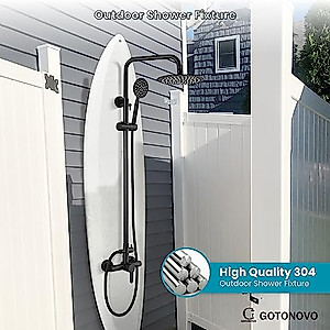 gotonovo SUS304 Outdoor Shower Fixture System Combo Faucet Set Single Handle High Pressure Hand Spray Wall Mount 2 Dual Function Matte Black Rainfall Shower Fixture