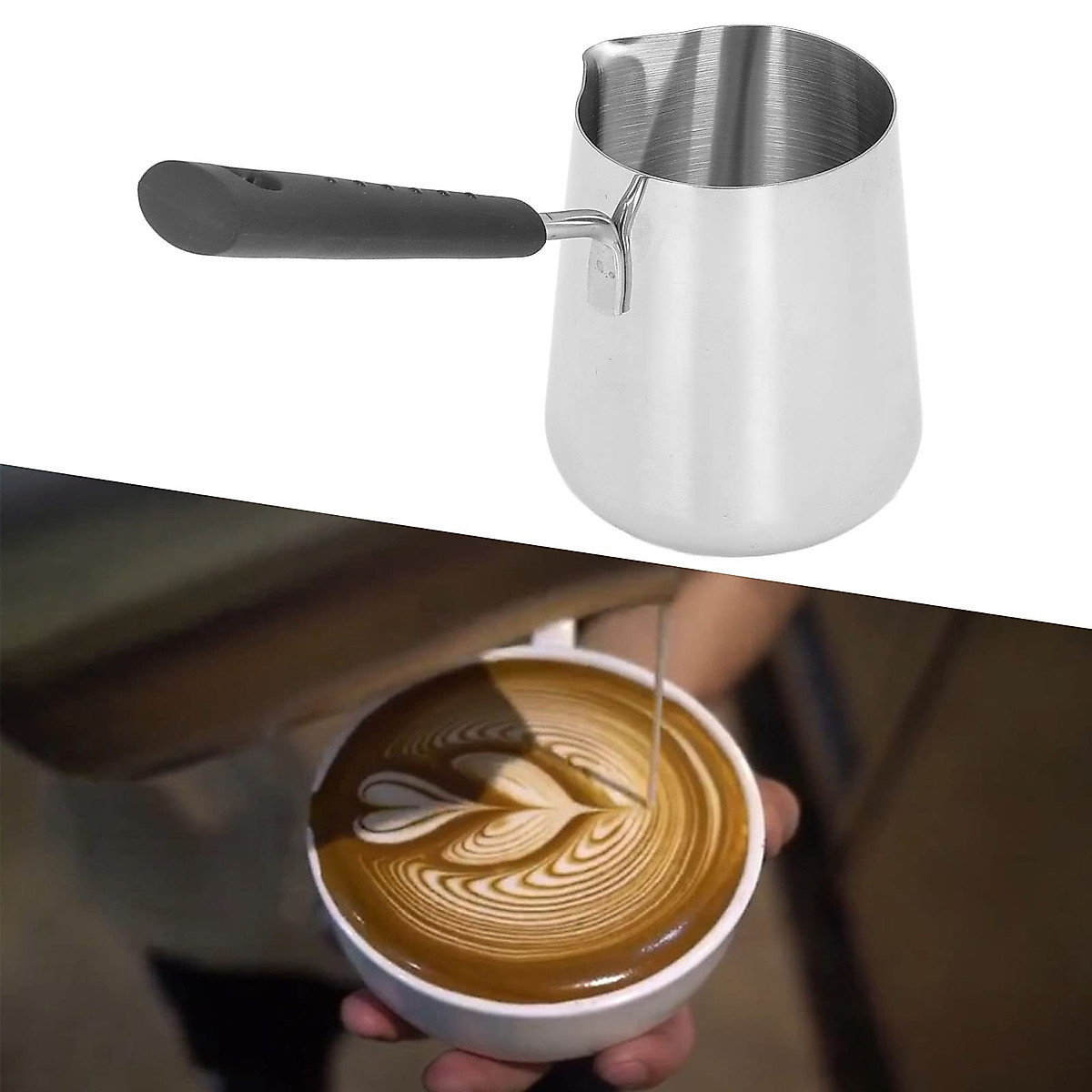 ZJchao Turkish Coffee Pot, Warmer Mini Stainless Steel Coffee Heating Pot 350ml with Spout Stovetop Chocolate Melting Pan Stove Top Coffee Maker for Chocolate Melting