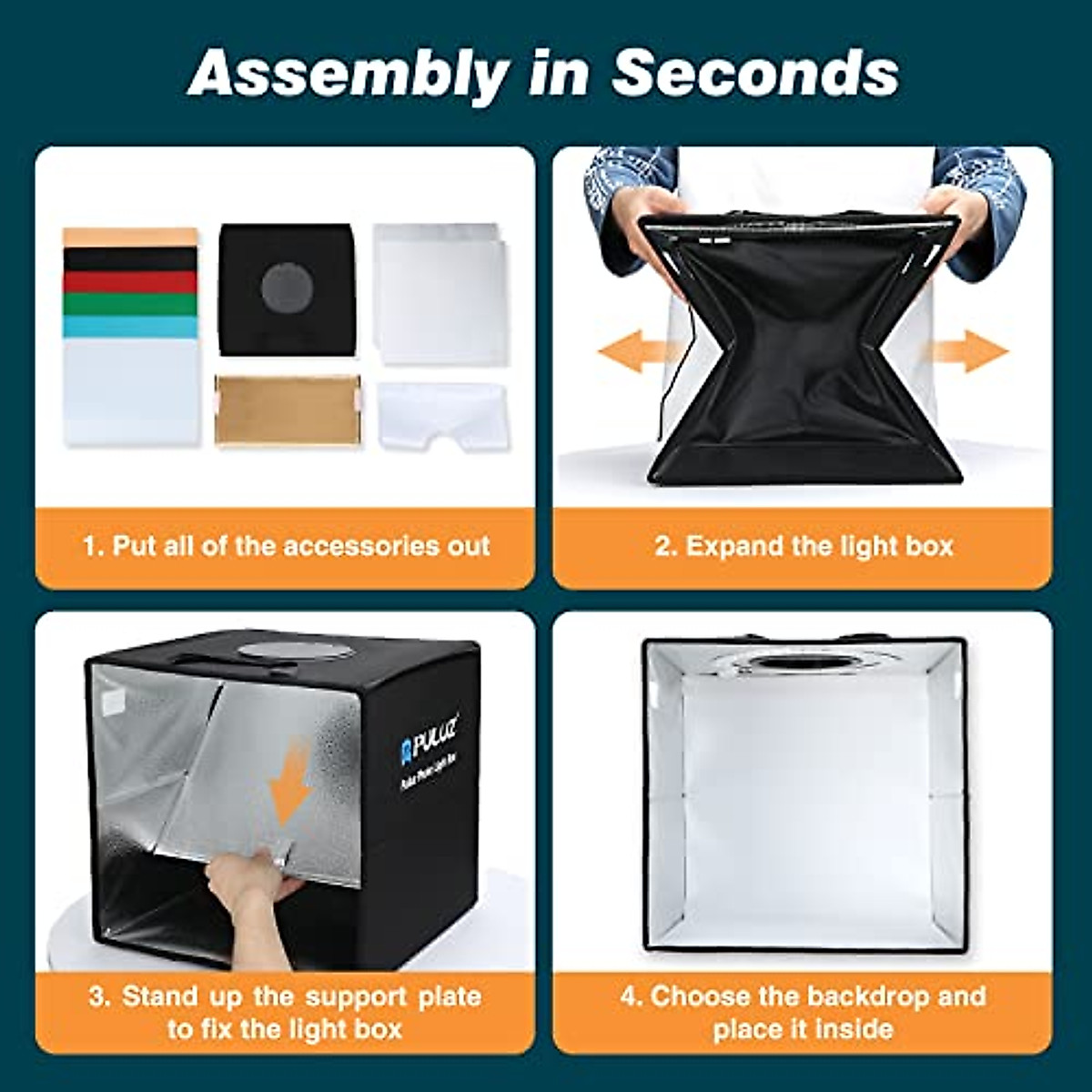 Photo Studio Box, PULUZ Mini Folding Lightbox LED Ring Light Portable Photo Studio Photography Shooting Tent Box Kit 6 Colors Backdrops USB Light Box for Phones DSLR Camera 12 x 12 inch