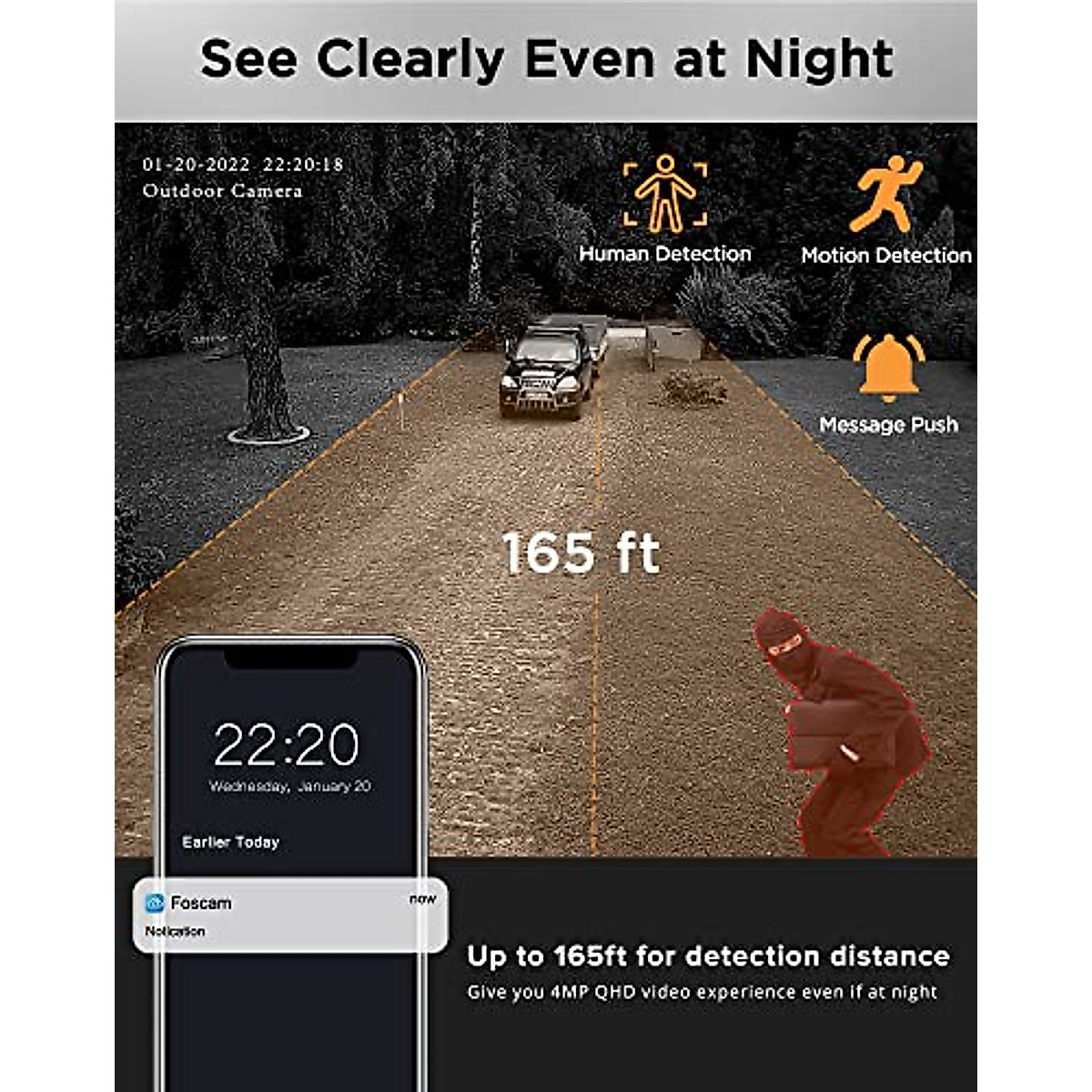 FOSCAM SD4 2k 4MP Outdoor Security Camera, 5G/2.4GHz WiFi PTZ IP Surveillance Camera with 4X Optical Zoom, Smart AI Human Detection, 2-Way Audio, 165ft Night Vision, CMOS Image Sensor, IP66