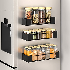 Johamoo 3 Pack Magnetic Spice Rack Organizer, Magnetic Shelf for Refrigerator, Space Saving Seasoning Organizer for Refrigerator and Microwave Oven, Metal Black
