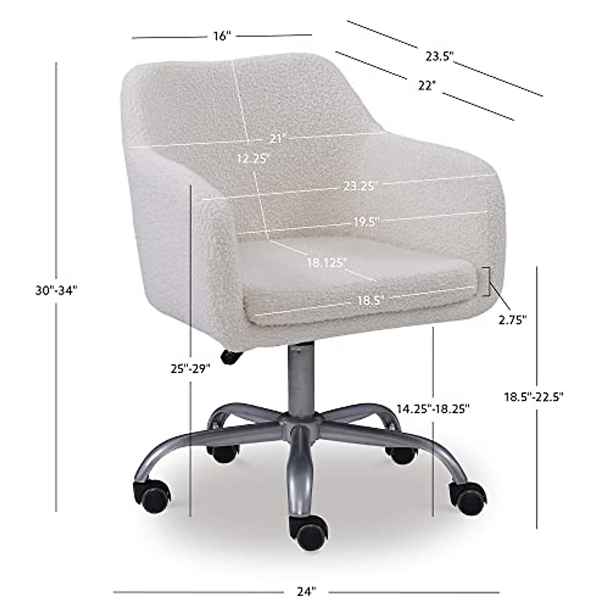 Linon Home Decor Products Linon Brooklyn Sherpa Office Chair, Ivory