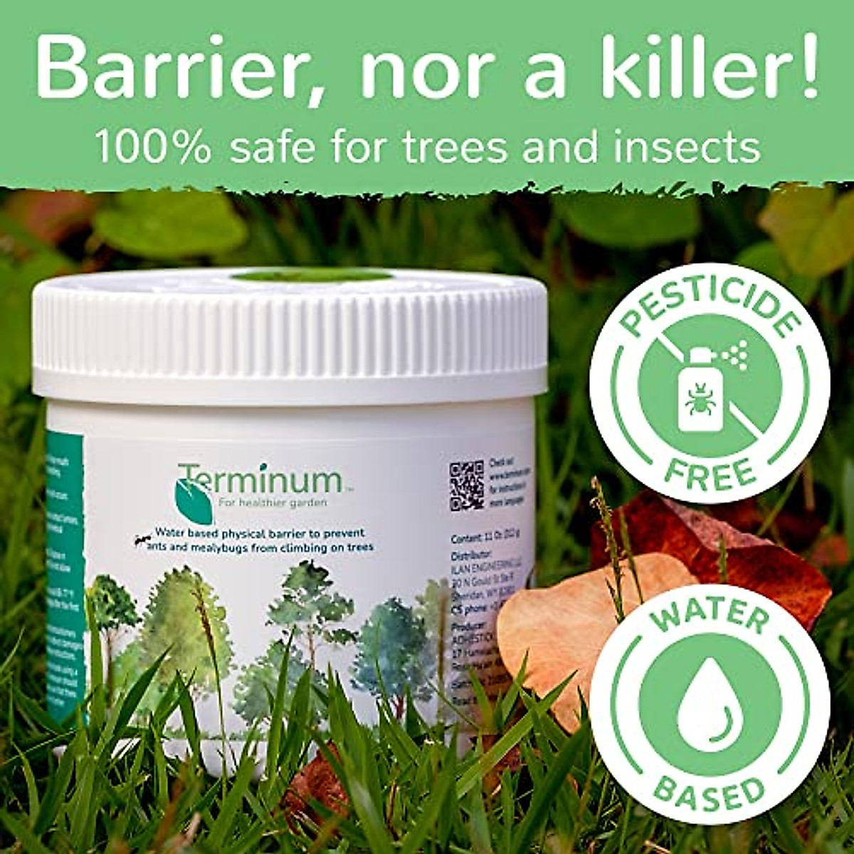 TERMINUM Ant Barrier - Water-Based Barrier, Ready-to-Use Physical Barrier for Ants & Mealybugs - Complete Control Kit for Gardens, Plantations, Farms, & Outdoors - 11oz