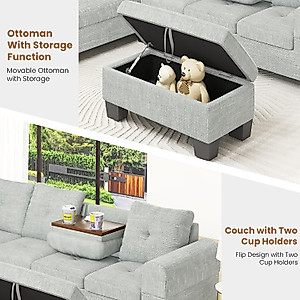 AWQM Modular Sectional Sofa with Ottoman, Fabric L-Shaped Couch with Chaise & Cup Holders, Living Room Furniture Sets Sectional Sofa Set, 6 Seat Corner Couch Sofa for Living Room, Apartment
