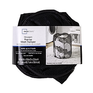 Deahun Mainstays Hexagon Pop Up Hamper - Black Mesh - Garage and Home Organizer - Laundry