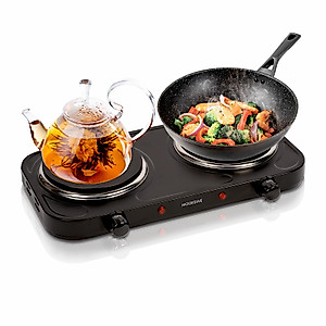 Countertop Double Cast Iron Burner 1800 Watts Electric Hot Plate with Adjustable Temperature 6.1" Cooktop for Dorm,Office,Home,Camp,Compatible for All Cookwares