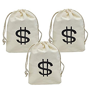 Sanrich 20 Pack Money Bags Drawstring Pouches Goody Bag 4.3 x 6.6 inches Canvas Dollar Favor Bags For Themed Birthday Party
