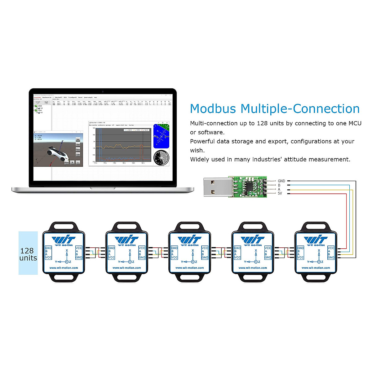 WitMotion WT901C-485 mpu9250 High-Precision Gyro+Accelerometer+Angle+Magnetometer,9-Axis Digital Compass (Kalman Filtering, Modbus),Triple-Axis Tilt Angle Inclinometer for PC/Arduino/Raspberry Pi