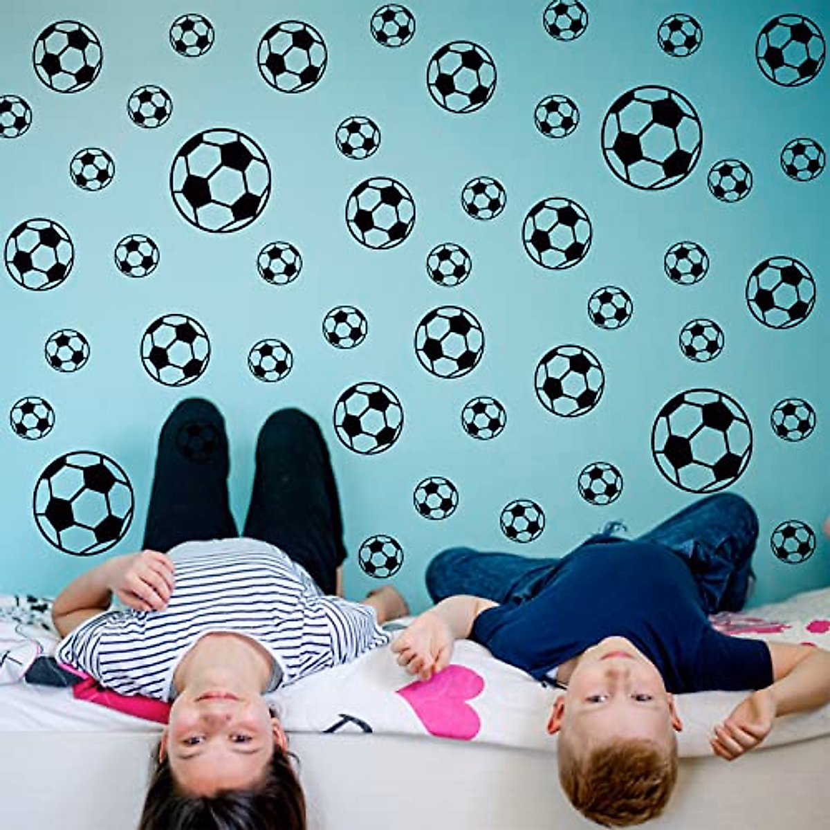 52 Pcs Soccer Stickers, Easy to Peel and Stick Soccer Balls Wall Stickers, Wall Art DIY Football Decor Decals for Kids Room, Boys Teen Girl Bedroom Playroom Living Room Window Door Decoration