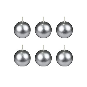 Zest Candle 6-Piece Ball Candles, 3-Inch, Metallic Silver