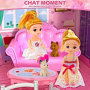 Doll House, Dream House Furniture Pink Girl Toys, 4 Stories 10 Rooms Dollhouse with 2 Princesses Slide Accessories, Toddler Playhouse Gift for for 3 4 5 6 7 8 9 10 Year Old Girls Toys