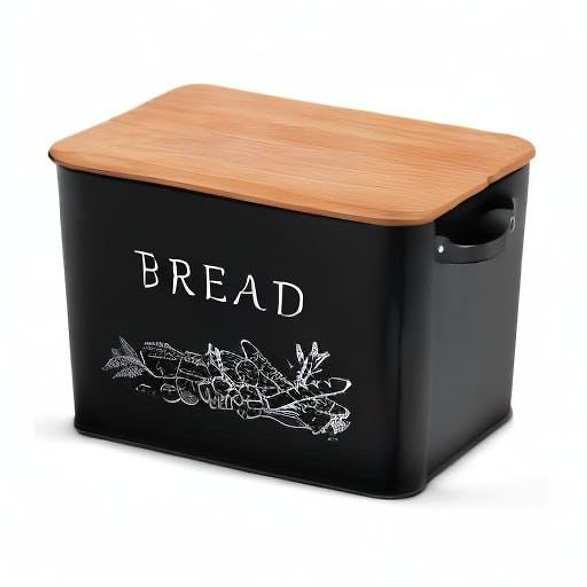 P&P CHEF Black Bread Box for Kitchen Counter, Metal Bread Storage Bin with Bamboo Cutting Lid, Large Capacity for Holding 2+ Loaves, Retro Modern Style, Size 13” x 7.2” x 9.7”