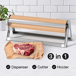 Kenley Butcher Paper Dispenser - Large Holder and Cutter for Wrapping Butcher Craft Freezer Paper Roll 24 Inch - Wall Mount or Tabletop - Carbon Steel Non-Slip Cutter with Serrated Blade - Easy to Use