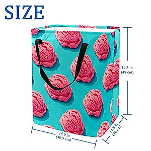 Ice Cream Blue Laundry Basket Large Cloth Organizer Bag Basket Foldable Laundry Hamper with Handles