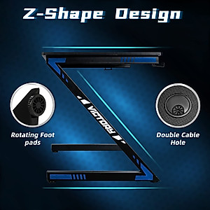 Cirstore Gaming Desk 39 Inch Computer Desk Gaming Table Z Shaped Pc Gaming Workstation Home Office Desk with Headphone, Gaming Controller Rrack,Black and Blue
