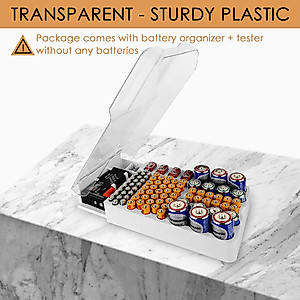Linkidea Battery Organizer Storage Case, Battery Box with Tester Holds 93 Batteries Various Sizes for AAA, AA, 9V, C, D, and Button Battery