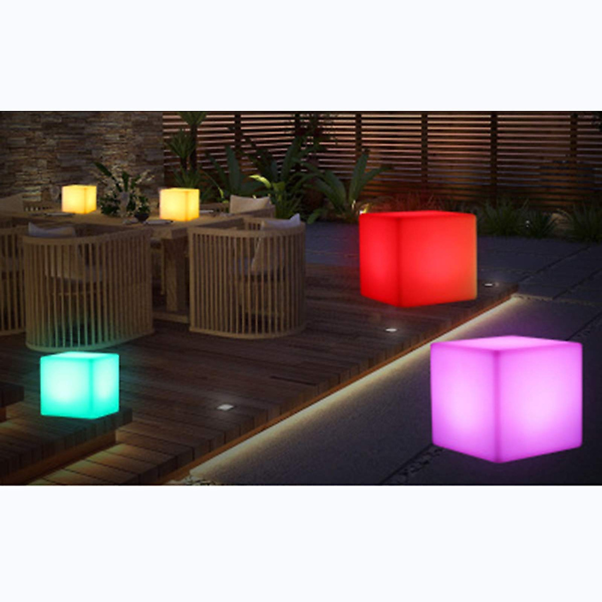 LED Square Cube Chair 16 RGB Color Changing Light Up Rechargeable Module with Remote Waterproof Glow Table Outdoor Patio PartyCube Stool Seat Atmosphere Lamp (Charge 17.1 inch Cube)