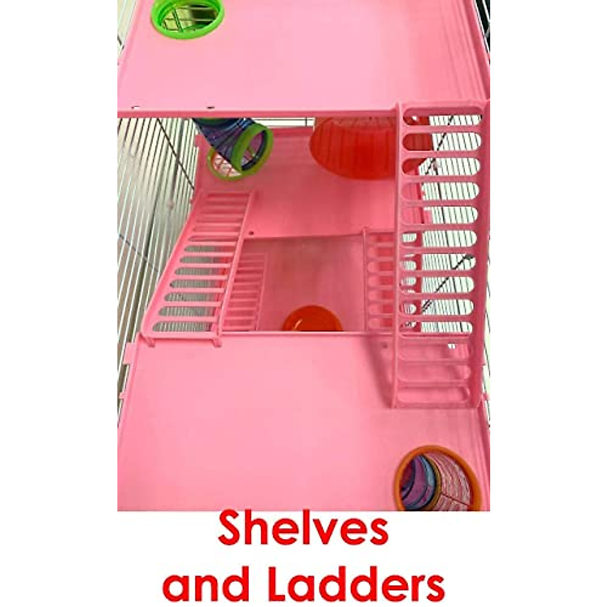 Large 5-Floor Twin Towner Play Tube Habitat Syrian Hamster Rodent Gerbil Mouse Mice Rat Wire Animal Critter Cage (Pink)