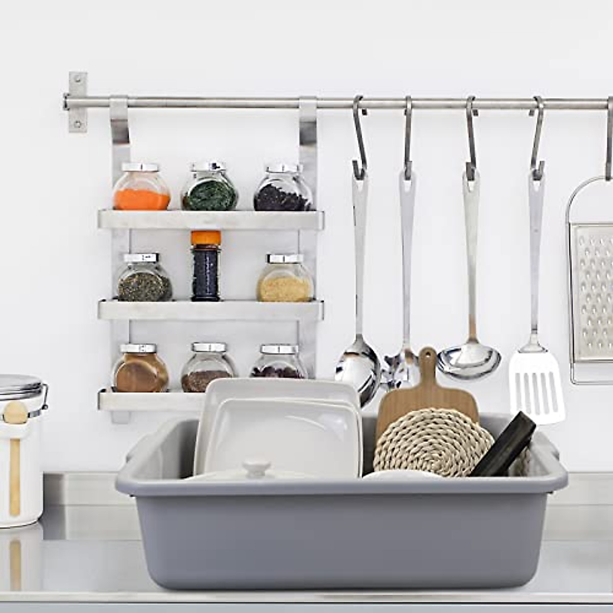 Anbers 4-Pack Commercial Tote Box, Plastic Bus Box, Bus Tubs, 22 L, Gray