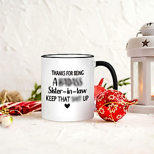 YHRJWN - Sister In law Gifts, Thanks For Being A Sister In Law Mug, Sisters Gifts from Sister, Mother's Day Gifts for Sister In Law, Funny Birthday Christmas Gifts for Sister Sis In Law 11 Oz White