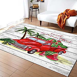 Area Rug 2'x3' - Watermelons in The Truck Wood Grain Backdrop Non-Slip Living Room Bedroom Accent Rug Carpet, Washable Kitchen Mat Rugs Front Porch Floor Doormat Bath Runner Rugs