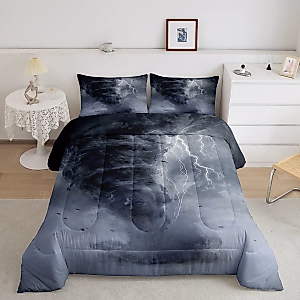 3D Tornado Comforter for Boys Kids Girls Lightning Comforter Set Full Size Home Decor Soft Natural Disaster Bedding Set Tornado Pattern All Season Teen Bedroom Down Duvet,1 Comforter with 2 Pillowcase