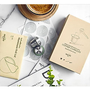 RECAPS Reusable Coffee Filter Capsules Compatible with Nespresso 2PCS Refillable Coffee Pods Permanent Coffee Filter Stainless Steel 120PCS Aluminum Foil Lids
