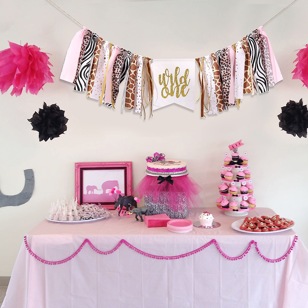 LINGANA Wild One High Chair Banner for 1st Birthday - Cheetah Highchair Banner,Boy or Girl Wild One Themed 1st Birthday Party Decorations,Photo Booth Props, Wild One Shower, Girls Animal Print Leopard Cheetah High Chair Banner