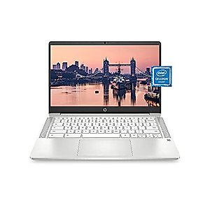 HP Chromebook 14 Laptop, Intel Celeron N4000 Processor, 4 GB RAM, 32 GB eMMC, 14” HD Display, Chrome, Lightweight Computer with Webcam and Dual Mics, Home, School, Music, Movies, (Renewed)