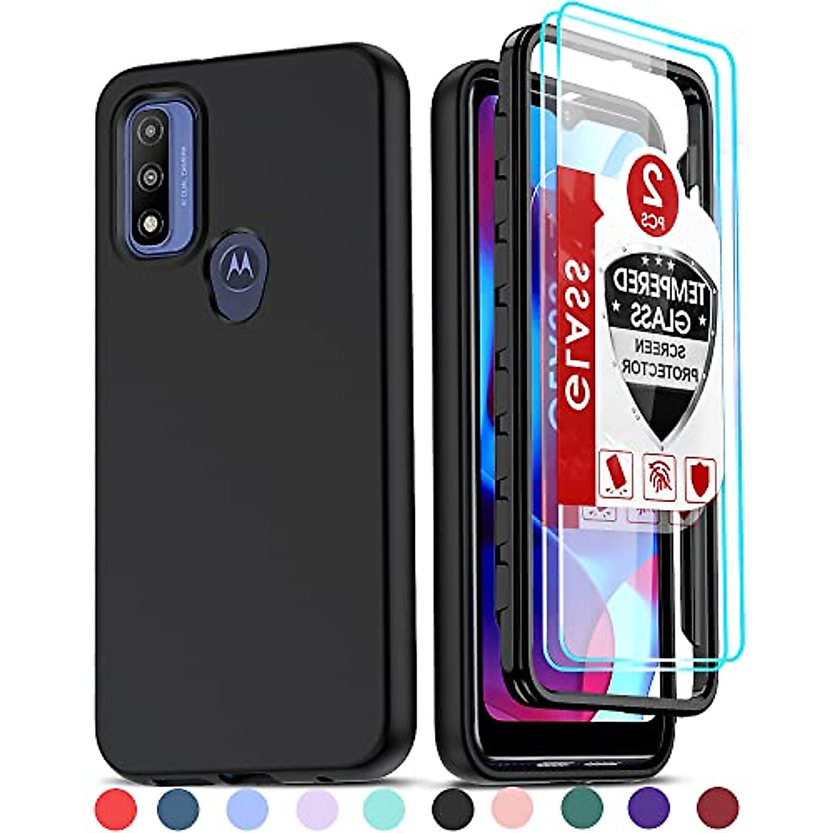 LeYi for Moto G Pure Phone Case: Moto G Power 2022 Phone Case with [2 x Tempered Glass Screen Protector], Full-Body Shockproof Silicone Phone Case for Moto G Pure/Motorola G Power 2022, Black