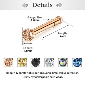 Zolure 18G Nose Studs Surgical Steel Silver 2MM Diamond Nose Pin Bone Studs for Women Nose Nostril Piercing Jewelry Mix Color