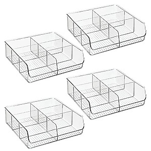 mDesign Plastic Food Storage Wide Bin Organizer with 6 Compartments for Kitchen Cabinet, Pantry, Shelf, Drawer, Fridge, Freezer Organization - Holds Snack Bars - Ligne Collection - 4 Pack - Clear