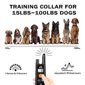 Rechargeable Dog Training Collar with Beep, Vibration and Shock Training Modes, Rainproof, Long Remote Range, Adjustable Shock Levels Shock Collars for Dogs with Remote