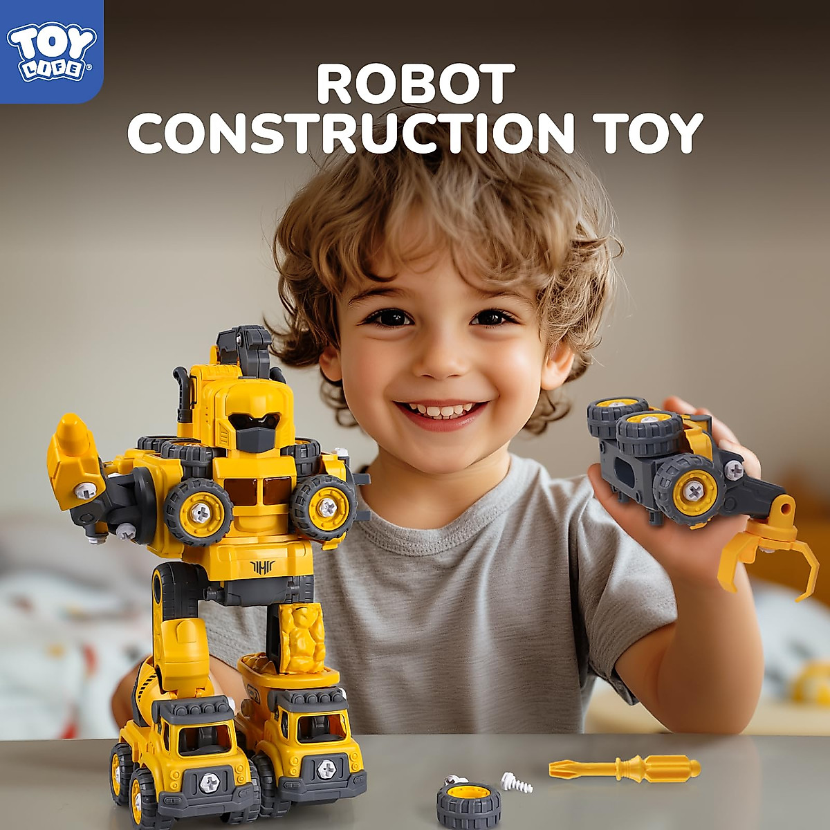 TOY Life Toys for 3 4 5 6 7 Year Old Boys Construction Vehicles Transform Robots Toys for Kids 5 in 1 Robot Toys for Kids 5-7 Construction Toys for Boy Vehicle Transformer Cars Best Gifts for Boys