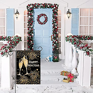 Artofy Happy New Year 2023 Eve Home Decorative Garden Flag, Yard Lawn Fireworks Outside Decor, Celebration Party Winter Outdoor Small Burlap Decoration Double Sided 12 x 18